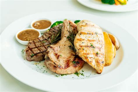 Chicken Breast And Pork Chop With Beef Meat Steak And Vegetable Stock