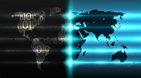 Binary Code World Map With With A Background Of Abstract Circuit Boards Concept Of Internet Of