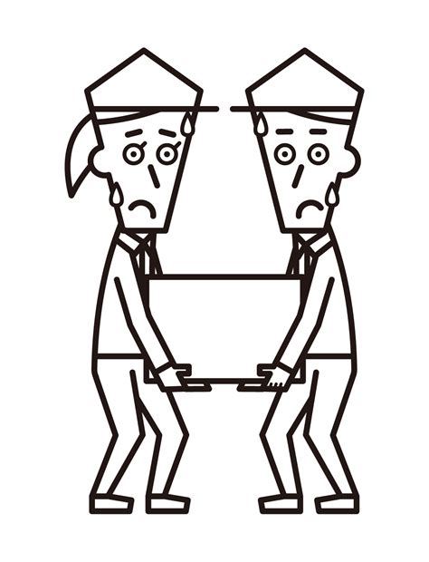 무거운 짐을 함께 운반하는 사람들의 그림 무료 일러스트 소재집 Kukukeke