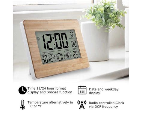 Buy Atomic Clock With Dual Alarm Calendar Temperature Display And Moon Phase Stylish Lcd