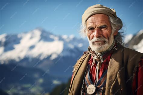 Premium Ai Image Portrait Of An Elderly Swiss Man In Traditional Alpine Attire Generative Ai