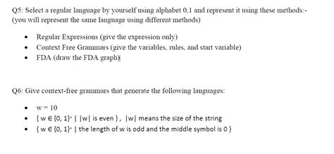 Solved Q5 Select A Regular Language By Yourself Using