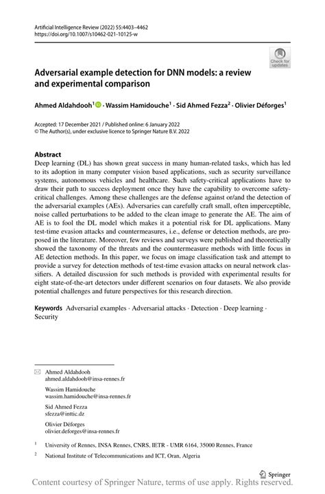 Adversarial Example Detection For Dnn Models A Review And Experimental