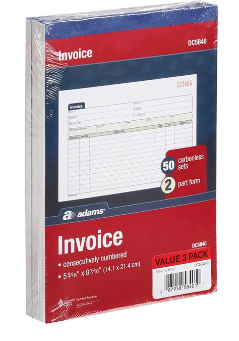 Adams Invoice Book 3 Pack 2 Part Carbonless Invoices Horizontal Sales
