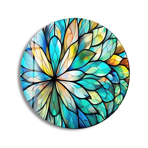 Stained Green Flower Round Glass Wall Art Stained Glass Wall Art