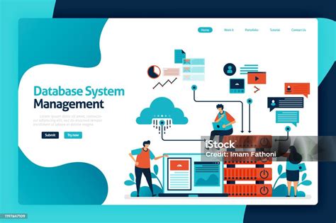 데이터베이스 시스템 관리 방문 페이지 디자인입니다 데이터베이스 클라우드 스토리지 네트워크 차트 및 그래프에 대한 데이터 액세스를