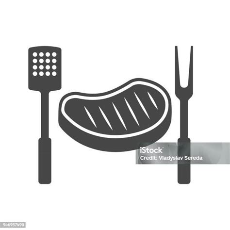 바베 큐 또는 그릴 도구 아이콘입니다 주걱으로 바베 큐 포크입니다 벡터 일러스트입니다 고기에 대한 스톡 벡터 아트 및 기타 이미지 고기 굽기 금속 Istock