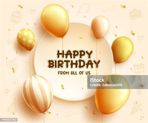 생일 축하 텍스트 벡터 템플릿 디자인입니다 우아한 금색 풍선 요소가 있는 빈 공간에 있는 생일 텍스트 기념일에 대한 스톡 벡터