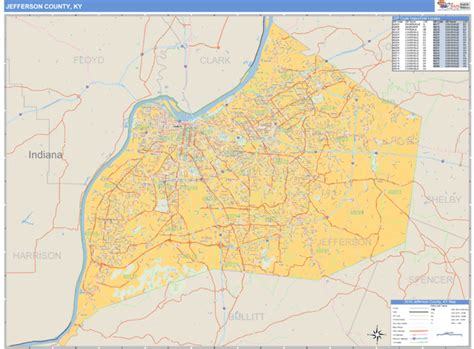 Jefferson County Kentucky Zip Code Wall Map