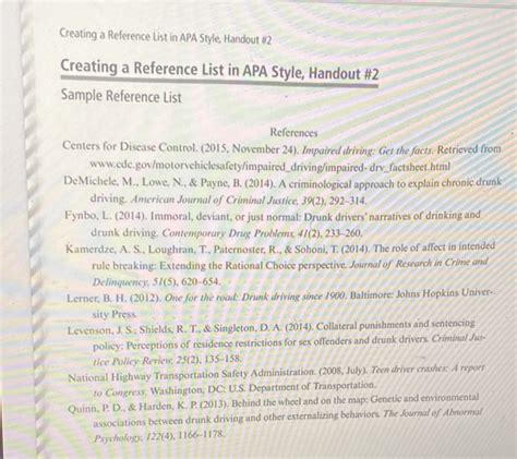 Creating A Reference List In APA Style Handout 2 Creating A Course Hero