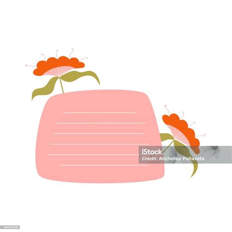 텍스트를 위한 꽃 종이 프레임이 있는 미적 메모 노트북 플래너 스티커 요소가 끈적끈적합니다 플랫 벡터 그림입니다 귀여운 메모 플래너 페이지 0명에 대한 스톡 벡터 아트 및