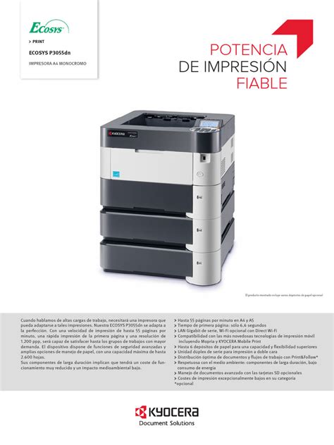 Ecosys P3055dn Datasheet Pdf Impresora Computación Usb