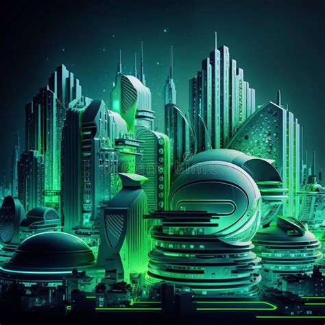 Futuristic Cityscape With Sleek Metallic Buildings Ai Generative Stock Illustration