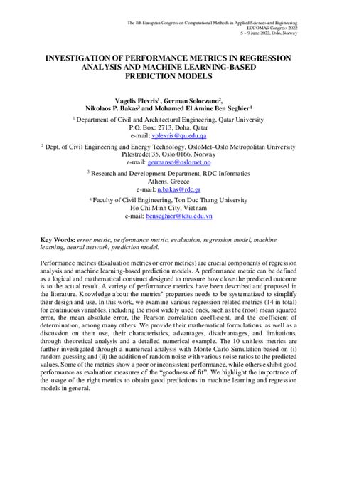 pdf investigation of performance metrics in regression analysis and