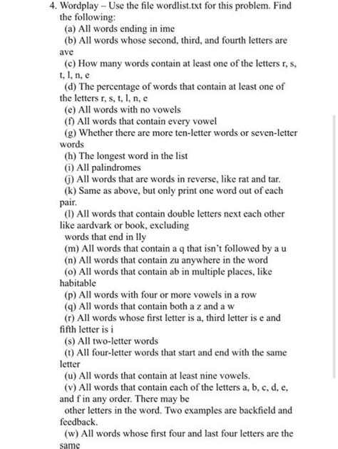Solved 4 Wordplay Use The File Wordlist Txt For This Chegg
