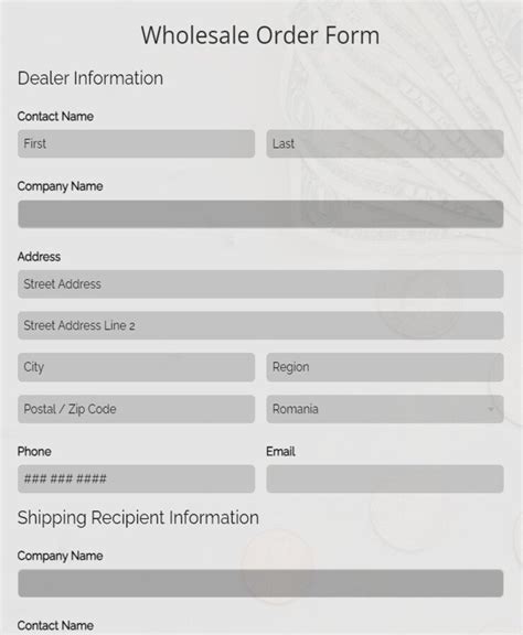 Wholesale Order Form Template Free Free Printable
