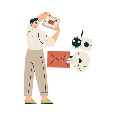 Artificial Intelligence With Man Character Receive Letter With Bot