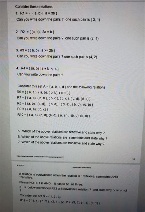 Solved Consider These Relations R A B A B Chegg Com