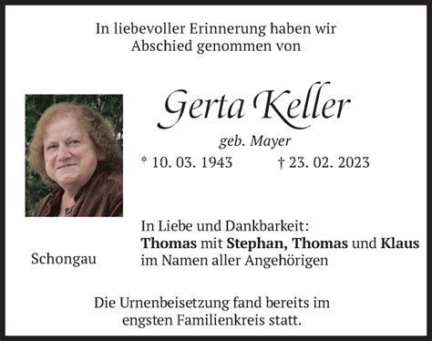 Traueranzeigen Von Gerta Keller Trauer Merkur De