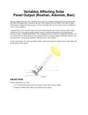 Exploring Factors Influencing Solar Panel Output Course Hero