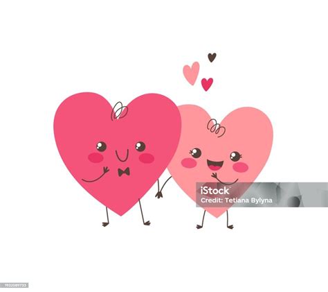 사랑에 빠진 두 마음 발렌타인 데이 만화 캐릭터 벡터 일러스트 레이 션 공휴일에 대한 스톡 벡터 아트 및 기타 이미지 공휴일