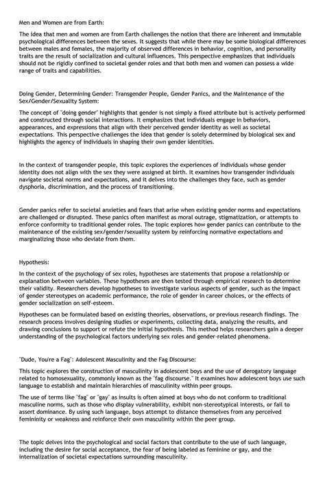 Notes To Remember In Psychology Of Sex Roles Men And Women Are From Earth The Idea That Men