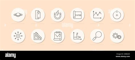 Physics Set Icon Planet Battery Magnet Formula Graph Stopwatch Arrows Ruler Diagram