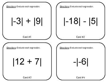 Absolute Value Task Cards By Cassidy Cain TPT
