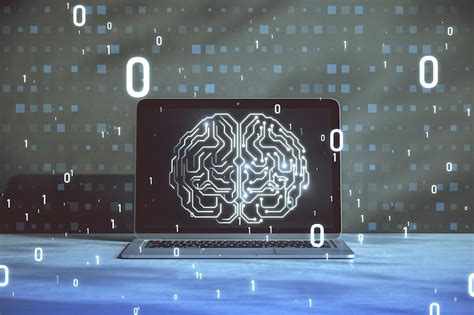 컴퓨터와 코딩 인공 지능 신경학 기술 및 미래 개념 3d 렌더링으로 흐릿한 배경에 빛나는 회로 인간 두뇌 홀로그램 프리미엄 사진