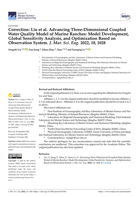 Pdf Correction Liu Et Al Advancing Three Dimensional Coupled Water Quality Model Of Marine