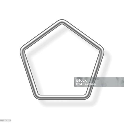 흰색 배경에 그림자가 있는 그림을 위한 은색 오각형 프레임 그림 그림 카드 또는 사진을 위한 빈 공간 3d 현실적인 강철 튜브