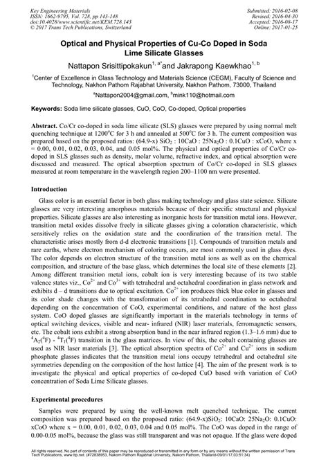 Pdf Optical And Physical Properties Of Cu Co Doped In Soda Lime