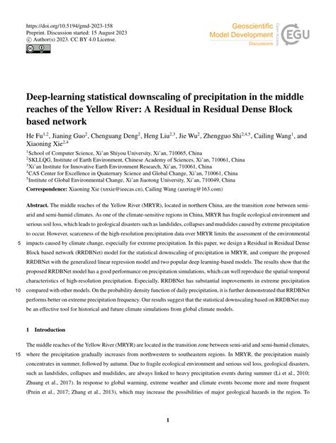 Pdf Deep Learning Statistical Downscaling Of Precipitation In The Middle Reaches Of The Yellow