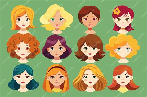 Premium Vector A Series Of Different Hairstyles For Girls
