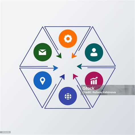 육각형 및 라운드 인포 그래픽 템플릿 디자인 6가지 옵션 단계 또는 프로세스가 있는 비즈니스 개념 인포그래픽 벡터 시각화는 워크플로 레이아웃 다이어그램 연례 보고서 웹에