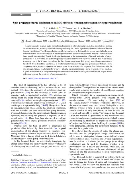 Pdf Spin Projected Charge Conductance In Snn Junctions With Noncentrosymmetric Superconductors