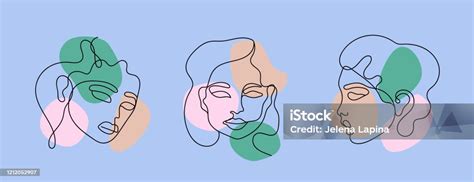 라인 아트 여성의 얼굴과 둥근 모양 여성 스러운 럭 스 트렌디 한 벡터 일러스트 레이 션의 여성 얼굴 연속 라인 아트 미니멀 한 현대 얼굴 세로 디자인 요소입니다 손으로