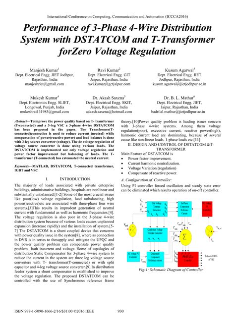 Pdf Performance Of 3 Phase 4 Wire Distribution System With Dstatcom