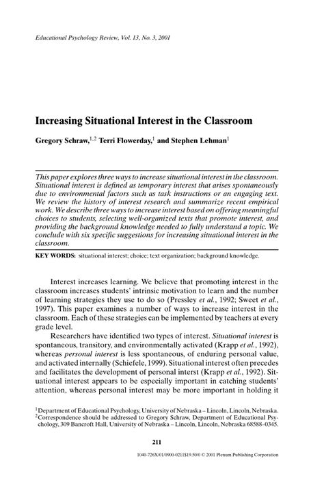 Pdf Increasing Situational Interest In The Classroom