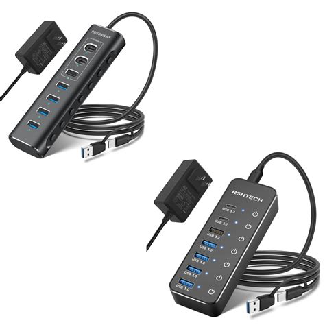 Amazon Com 7 Port Hybrid Powered USB C Hub With 12V Adapter 7 Port Hybrid Powered USB C Hub