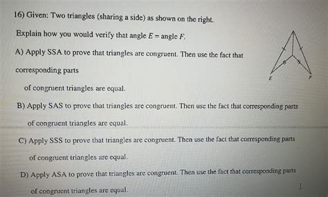Solved 16 Given Two Triangles Sharing A Side As Shown On