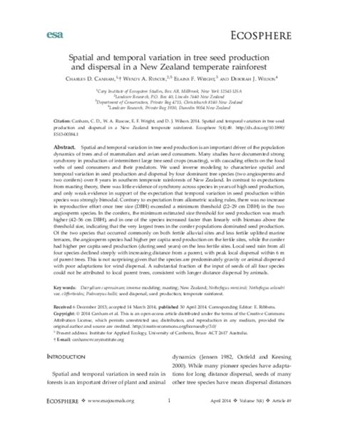 Pdf Spatial And Temporal Variation In Tree Seed Production And