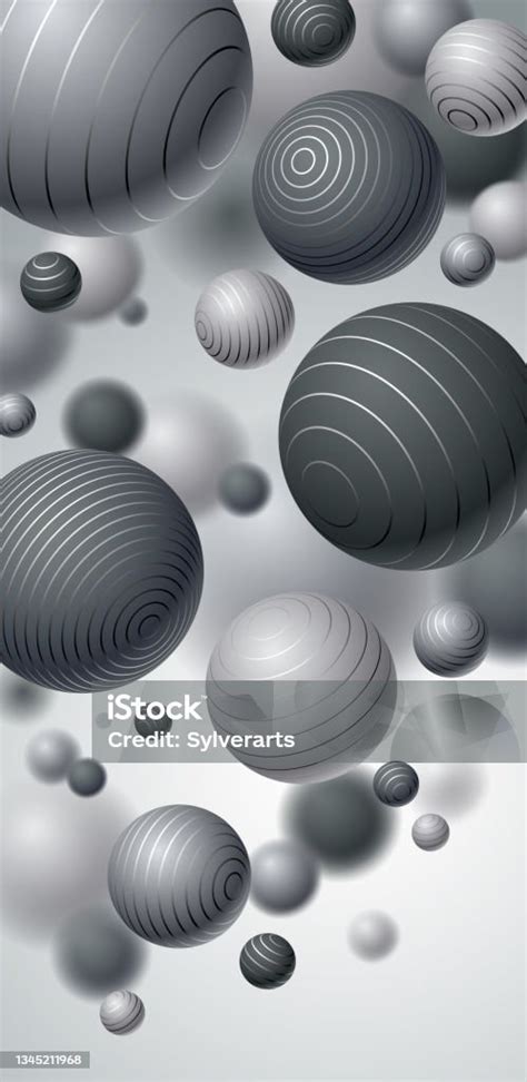 사실적인 줄 지어 구 벡터 일러스트 스마트 폰 배경 라인과 필드 효과의 깊이와 아름다운 공과 전화에 대한 추상적 배경 3d 글로브 디자인 개념 예술 3차원 형태에 대한 스톡