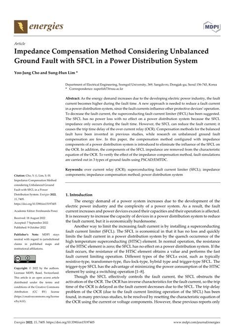 Pdf Impedance Compensation Method Considering Unbalanced Ground Fault With Sfcl In A Power