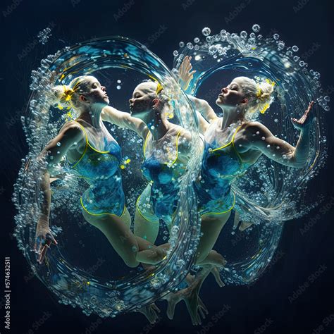 Dynamic Action Of A Girls Doing Synchronized Swimming Abstract