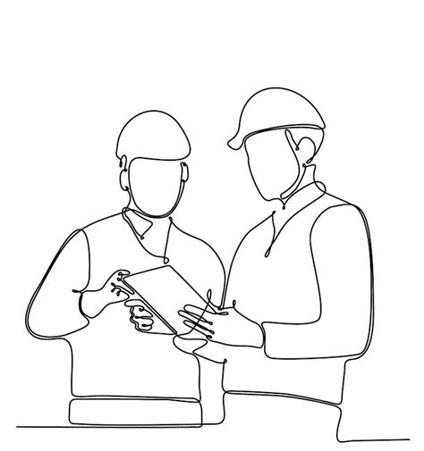 Premium Vector One Continuous Line Drawing Of Young Foreman Manager Controlling Building