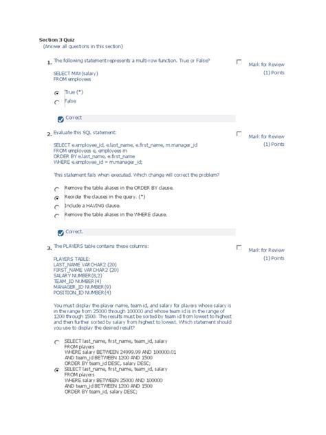 Section 3 Quiz Pdf Databases Data