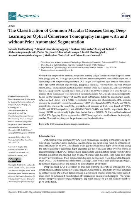 Pdf The Classification Of Common Macular Diseases Using Deep Learning On Optical Coherence