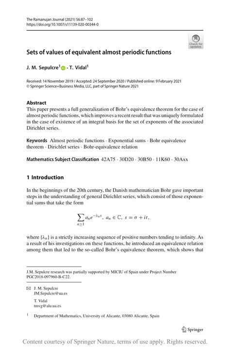 Sets Of Values Of Equivalent Almost Periodic Functions Request Pdf