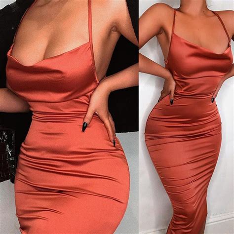 Lady Sexy Low Cut Silk Dress Strap Bodycon Long Dresses Nightgown Wish
